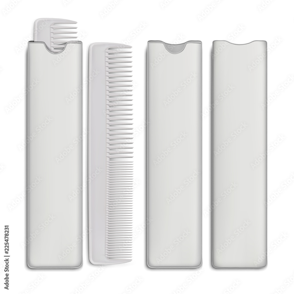 Vector. Mock Up. White Set Comb for hair vs packaging. Front and back ...