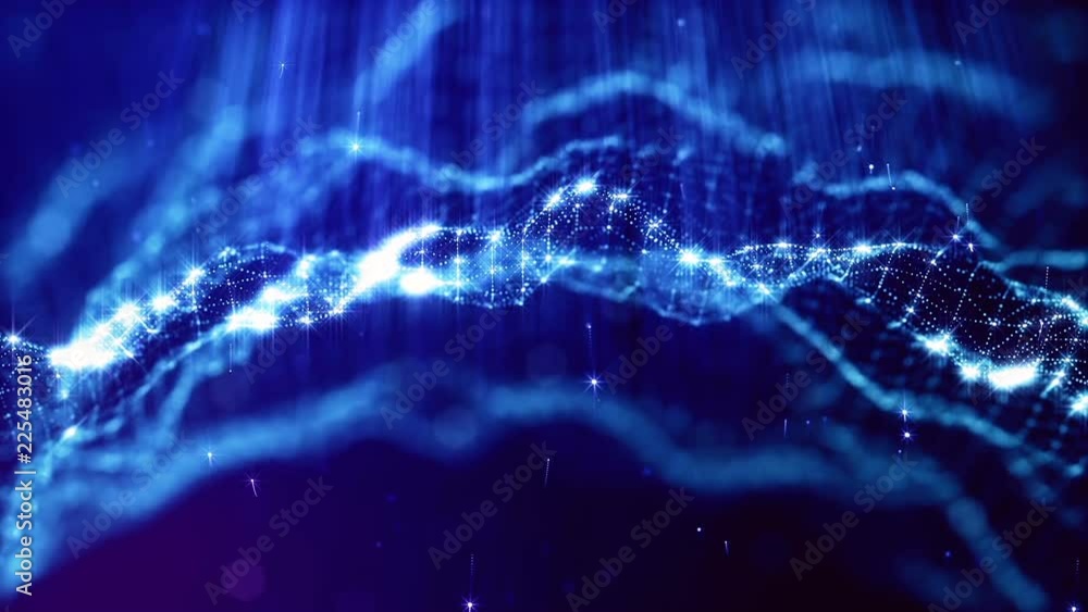 3d render loop sci-fi animation with glow particles form rolling structures. Seamless footage as ...