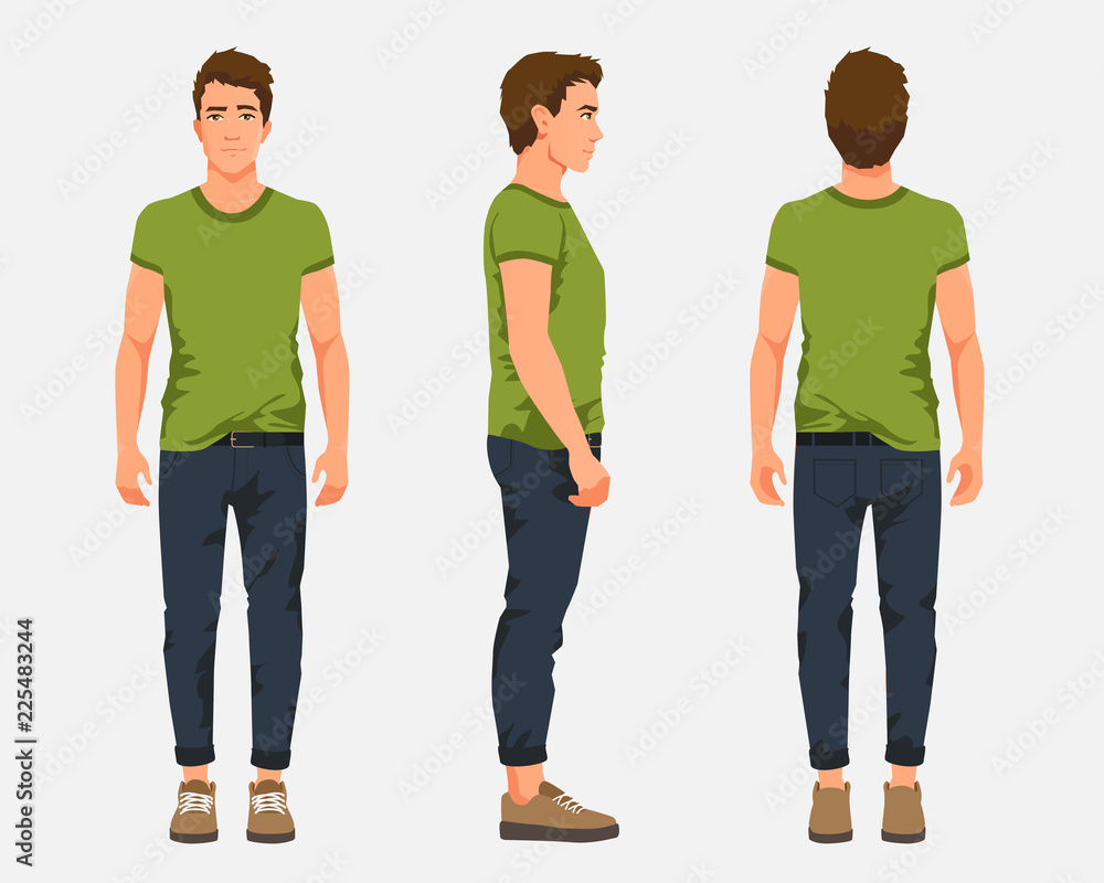 Vector Illustration Of Three Men In Casual Clothes Under The White Background Cartoon Realistic
