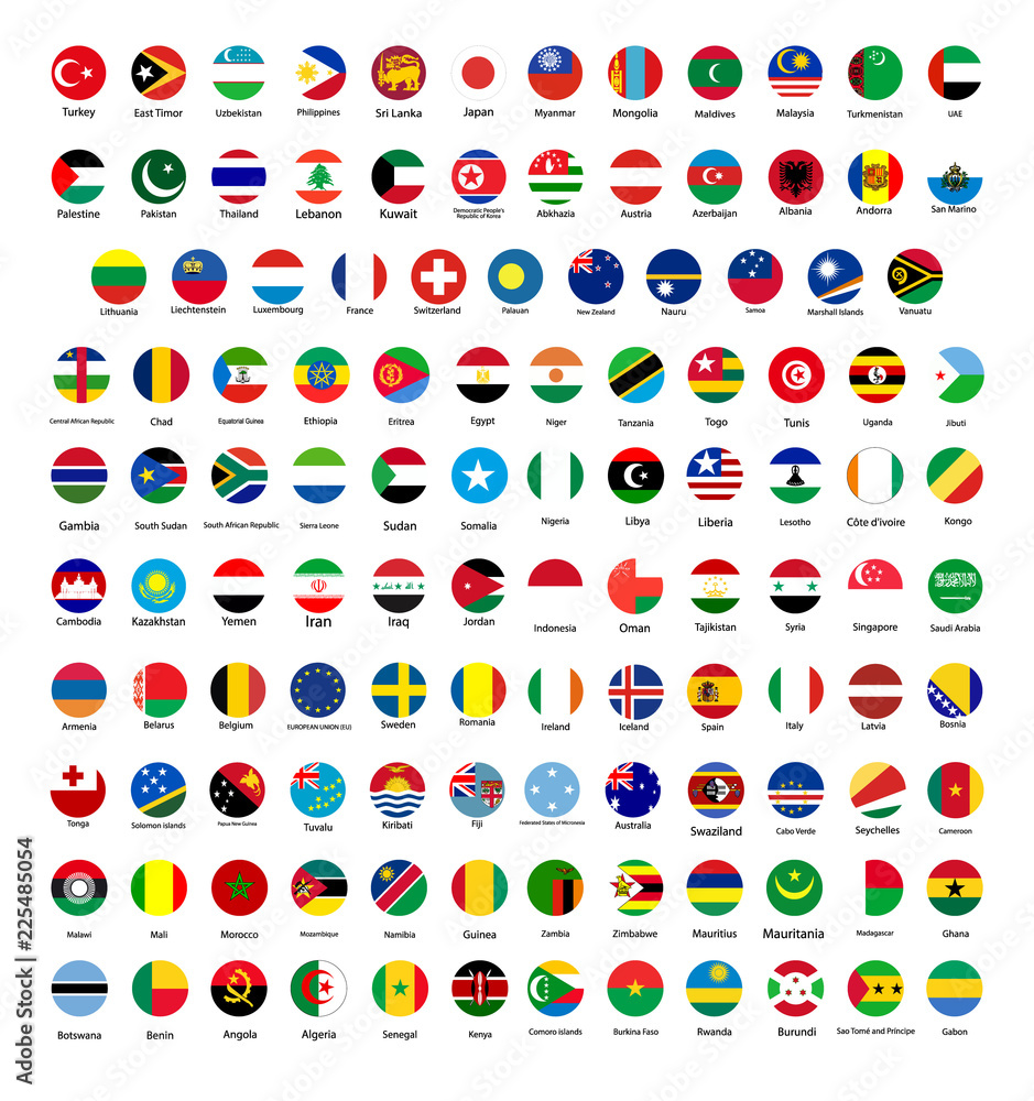 All official national flags of the world . circular design . Stock ...