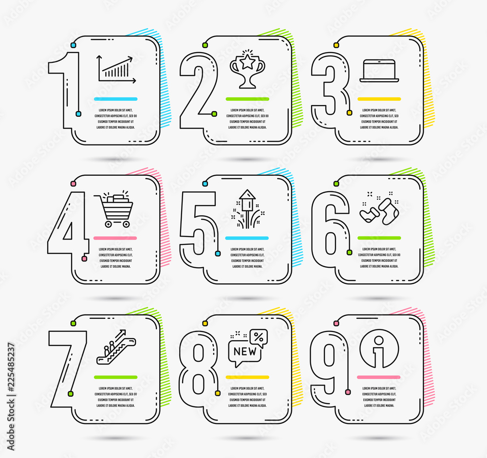 Infographic template with numbers 9 options. Set of Chart, Laptop and ...