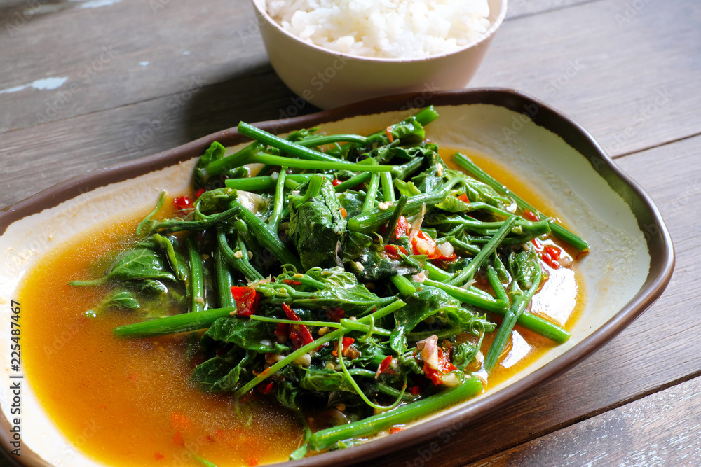 Stir Fried morning glory Thai Water Spinach Stock Photo | Adobe Stock