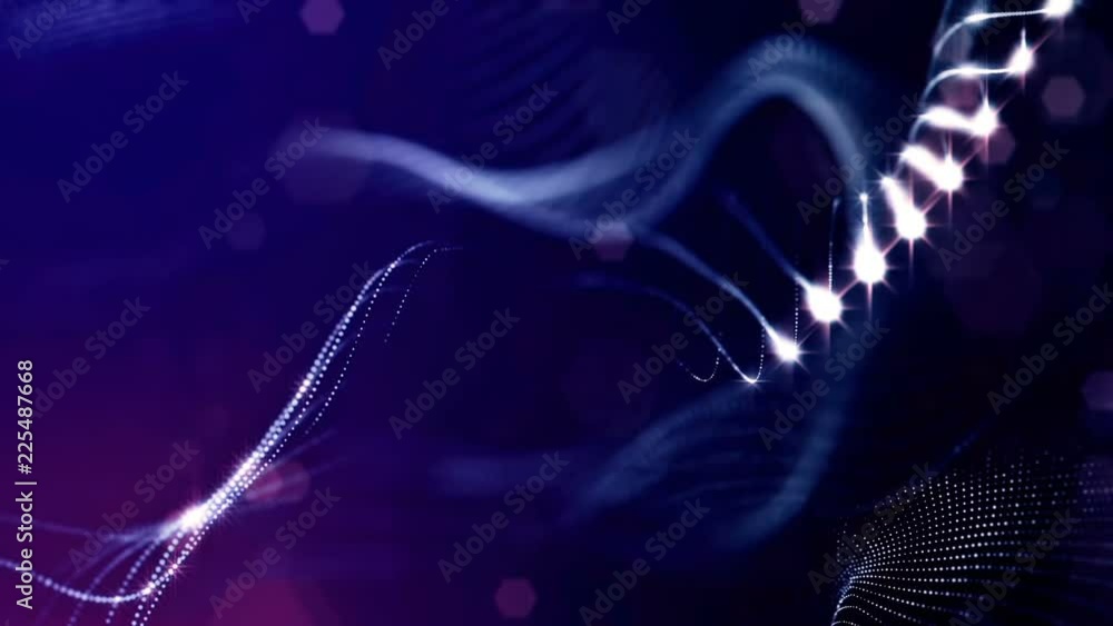 3d render loop sci-fi animation with glow particles form rolling strings structures. Seamless ...