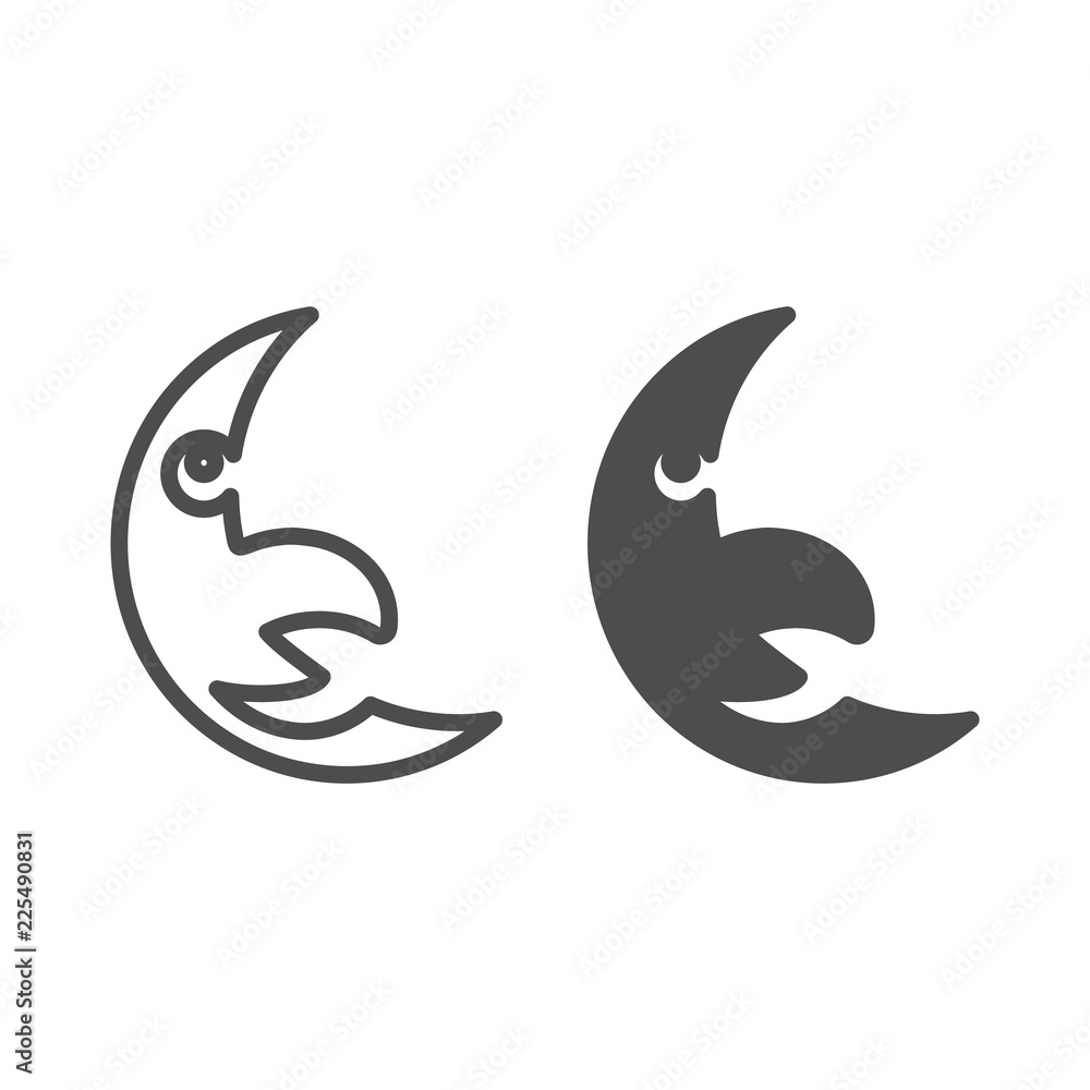 Character crescent line and glyph icon. Moon face vector illustration ...