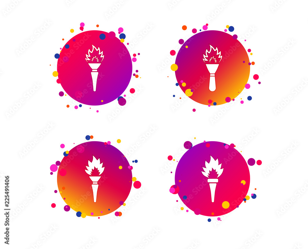 Torch flame icons. Fire flaming symbols. Hand tool which provides light ...