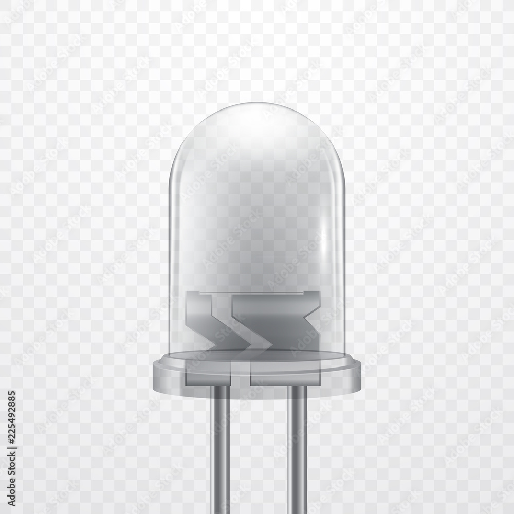 Realistic transparent light emitting diode, LED vector illustration on ...