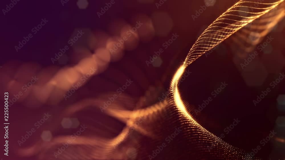 Vidéo Stock 3d loop sci-fi animation with glow particles form rolling strings structures ...