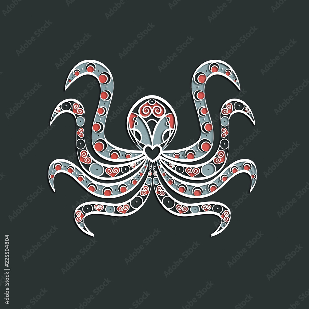 Colourful isolated abstract illustration of tribal octopus with ...