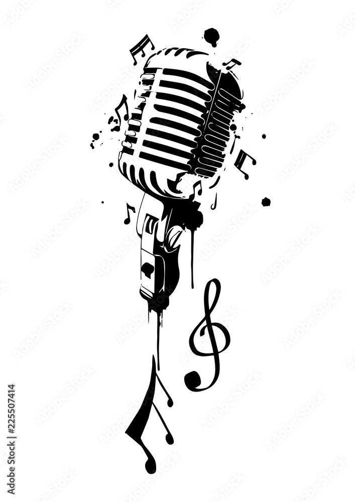 Microphone with notes. Vector illustration Stock Vector | Adobe Stock