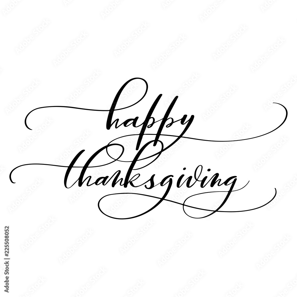 Happy Thanksgiving Script Calligraphy Isolated On White Background