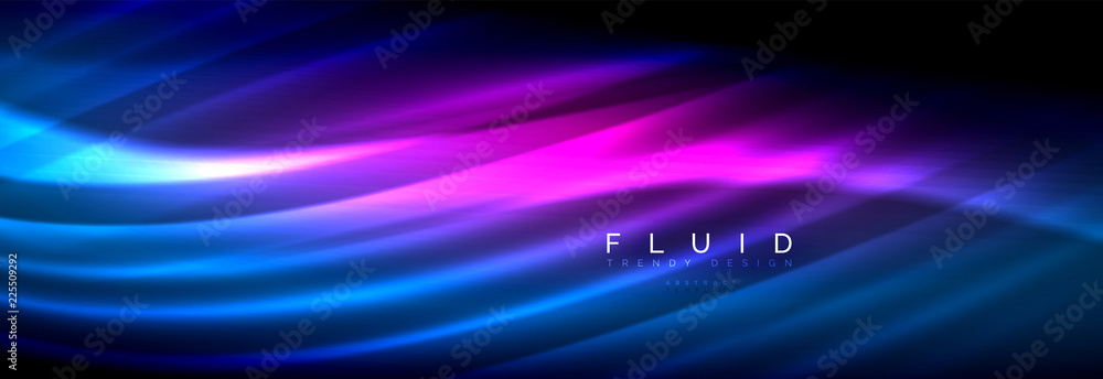 Neon glowing fluid wave lines, magic energy space light concept ...