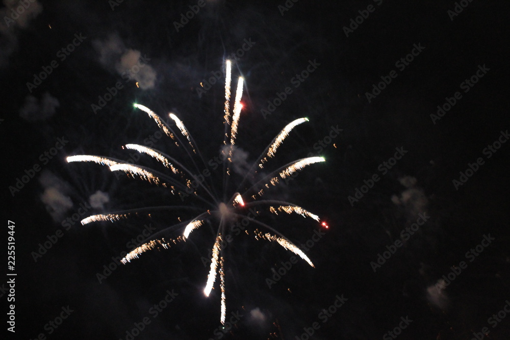 Fireworks. Firework. Fantasy of bright yellow and colorful lights in ...