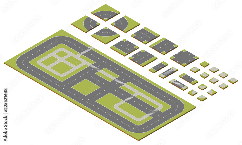 Isometric road elements. Vector illustration.Isometric city map ...