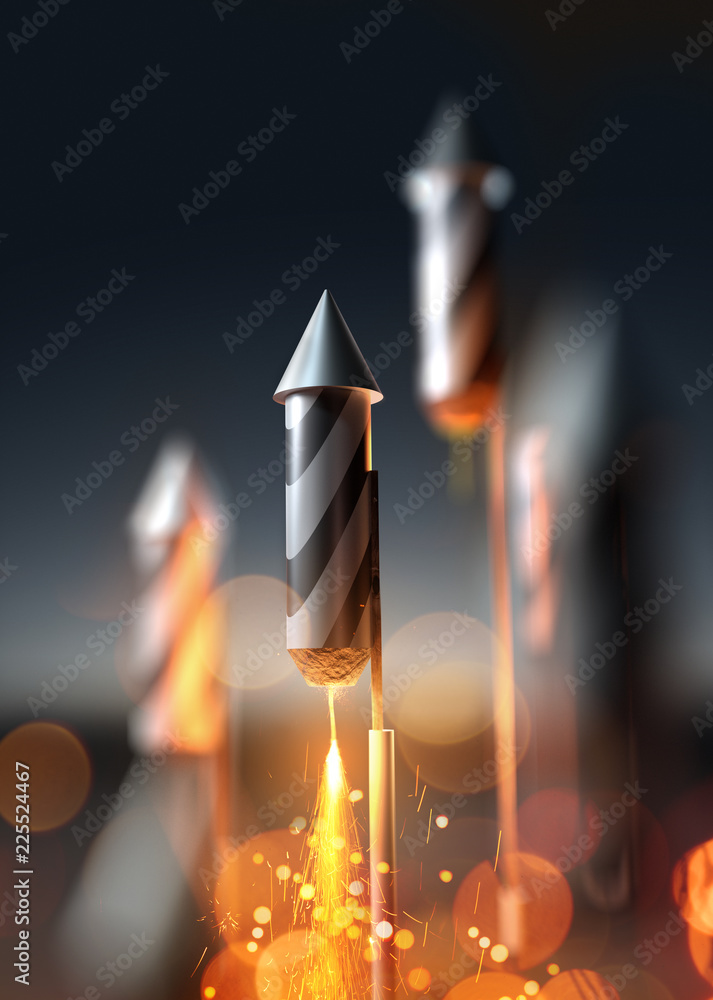 Firework Rocket Close Up Launching Stock-Illustration | Adobe Stock