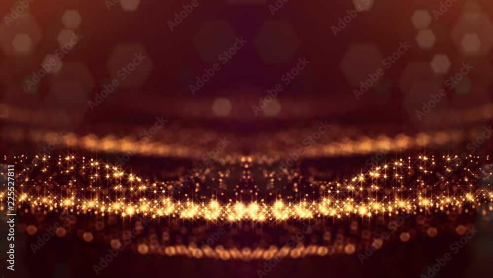 3d loop sci-fi animation with glow particles form rolling strings ...