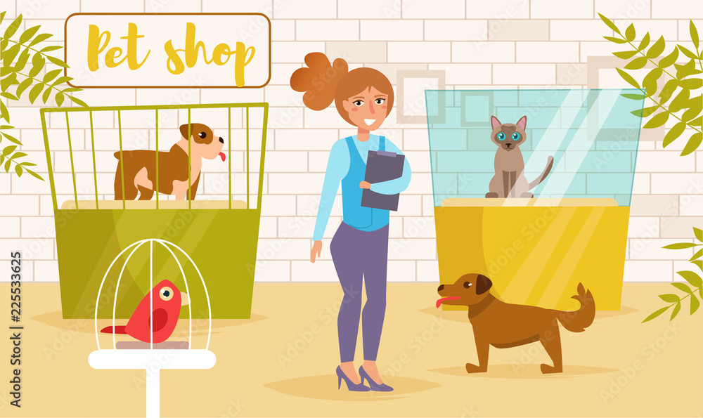 Pet shop Vector. Cartoon. Isolated art. Flat Cat show Stock Vector ...