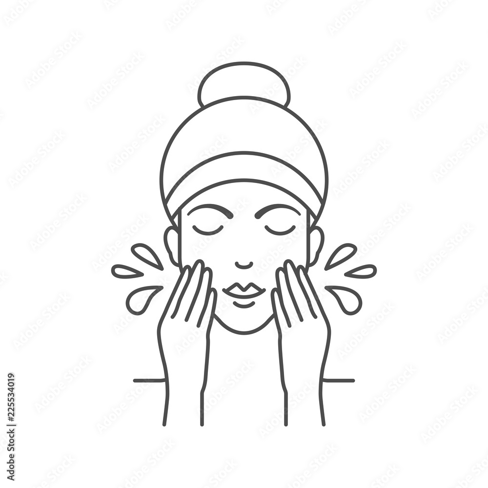Vector illustration of woman is washing her face with water Stock ...