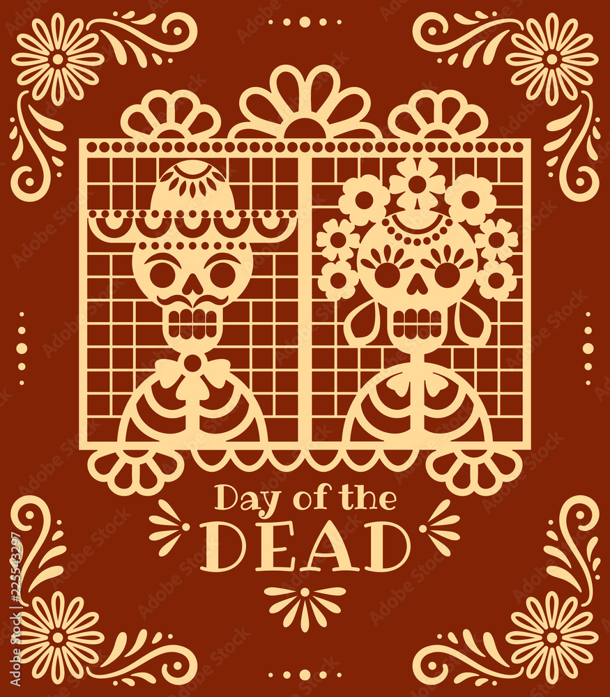 Day of the Dead papel picado. Vector illustration with traditional ...
