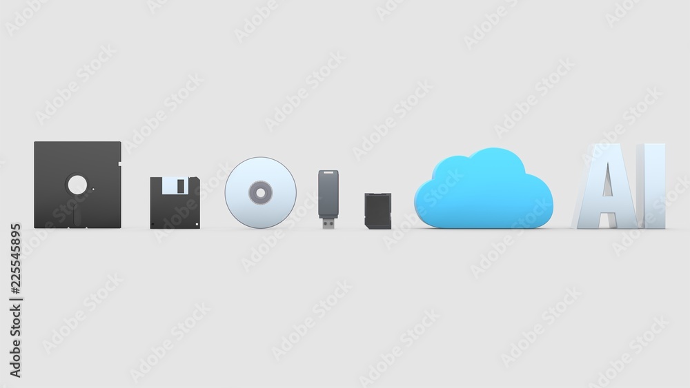 3D illustration of The Evolution Of Storage Devices Stock Illustration ...