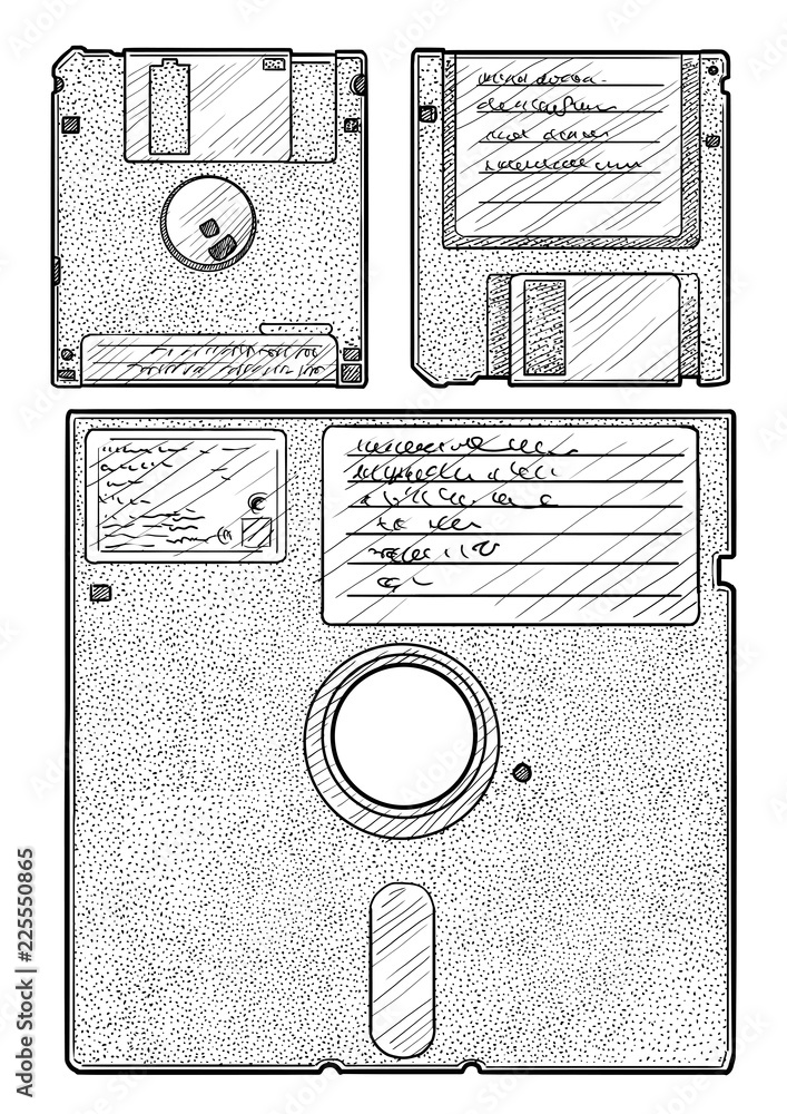 Floppy disk illustration, drawing, engraving, ink, line art, vector ...