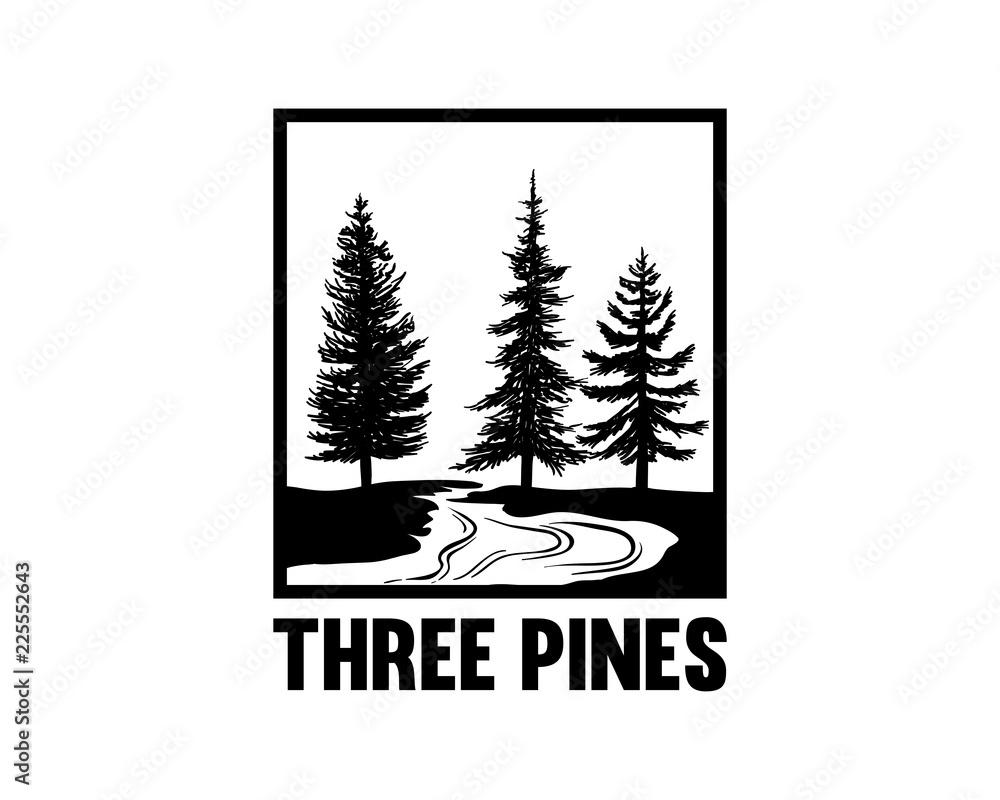 Pine Tree with River Sign Symbol Square Logo Vector Stock Vector ...