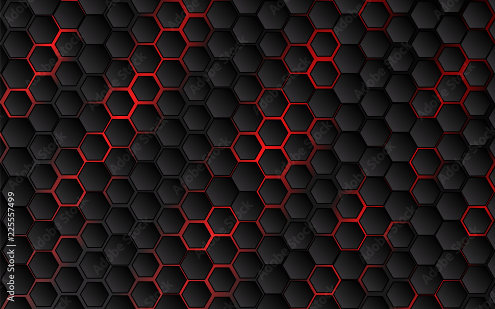 Futuristic hexagon and red light vector illustration. Technology ...