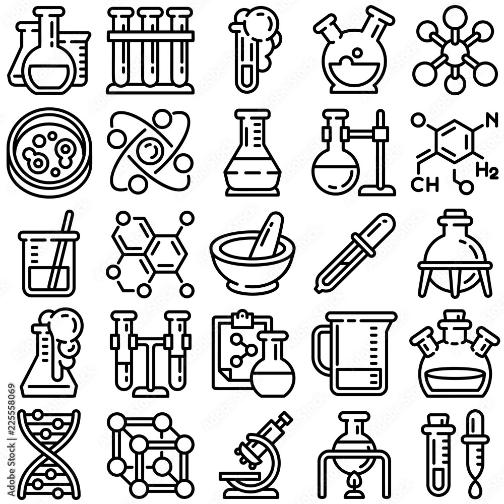 Chemistry icon set. Outline set of chemistry vector icons for web ...