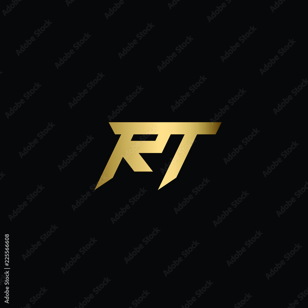 Initial Solid Letter RT Logo Design Using Letters R T in Gold and Black ...