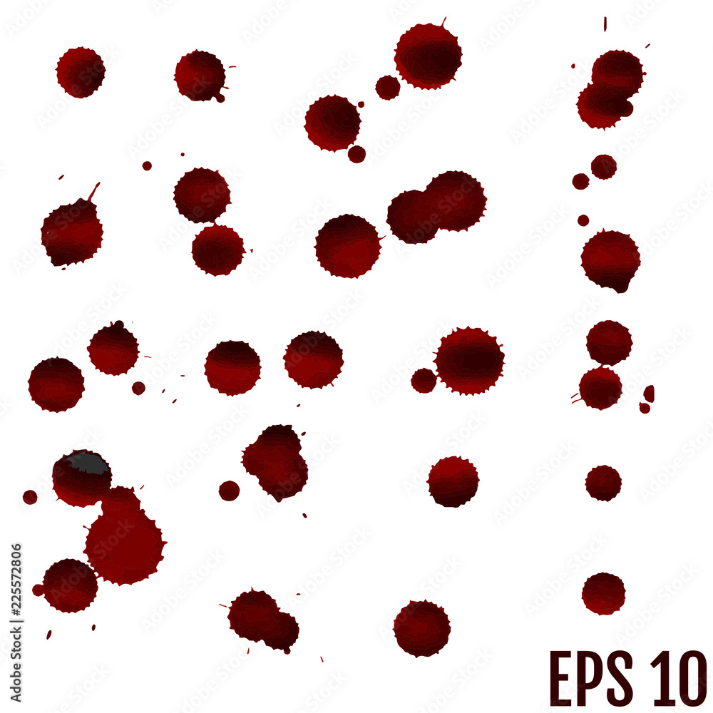 Dripping blood isolated on white. Vector Set of different blood ...