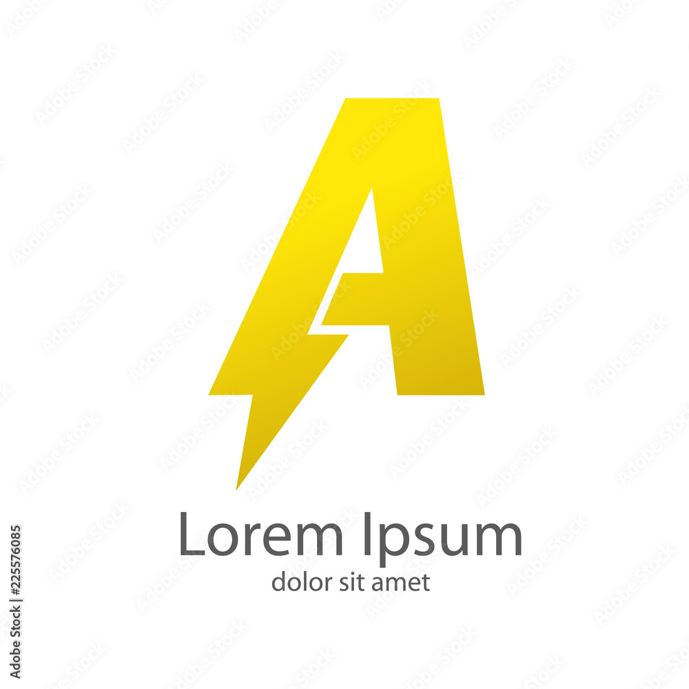 Logotipo letra A estilo rayo color amarillo Stock Vector | Adobe Stock