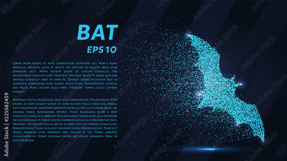 Bat made of particles on a dark background. The bat consists of ...