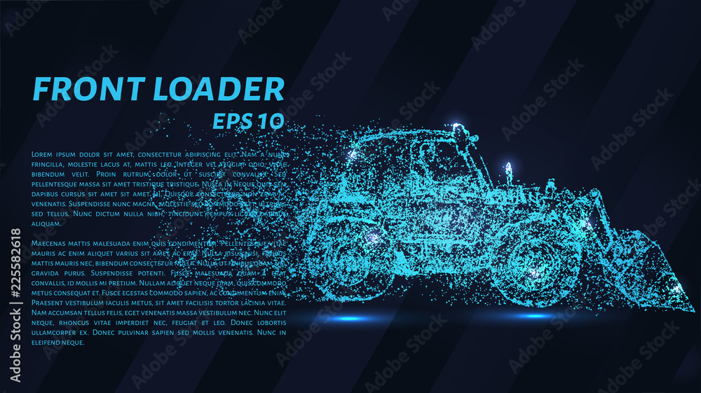 Front loader of particles on a dark background. The front loader ...