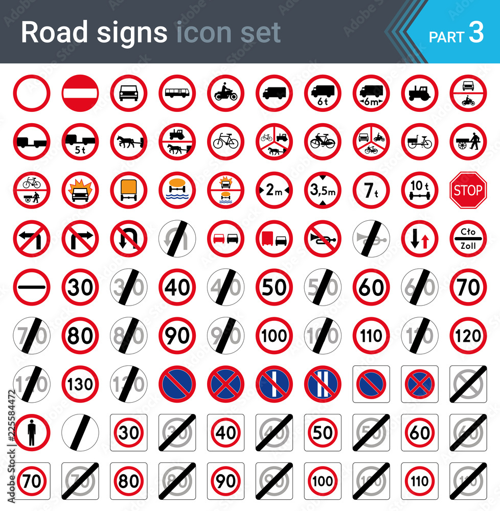 Road signs isolated on white background. Prohibition and speed limit ...