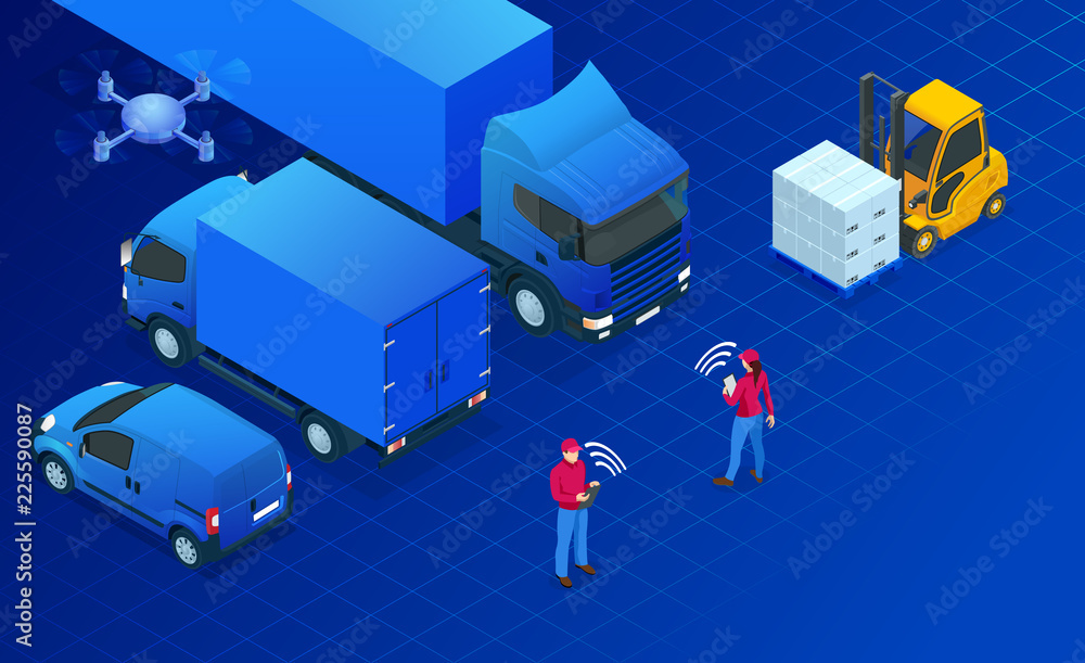Isometric logistics automation concept. Delivery concept with isometric ...