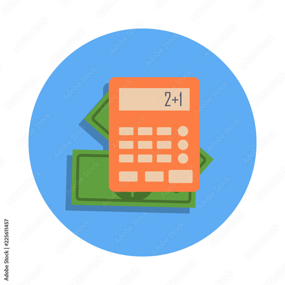 money and calculator colored icon in badge style. One of Banking ...