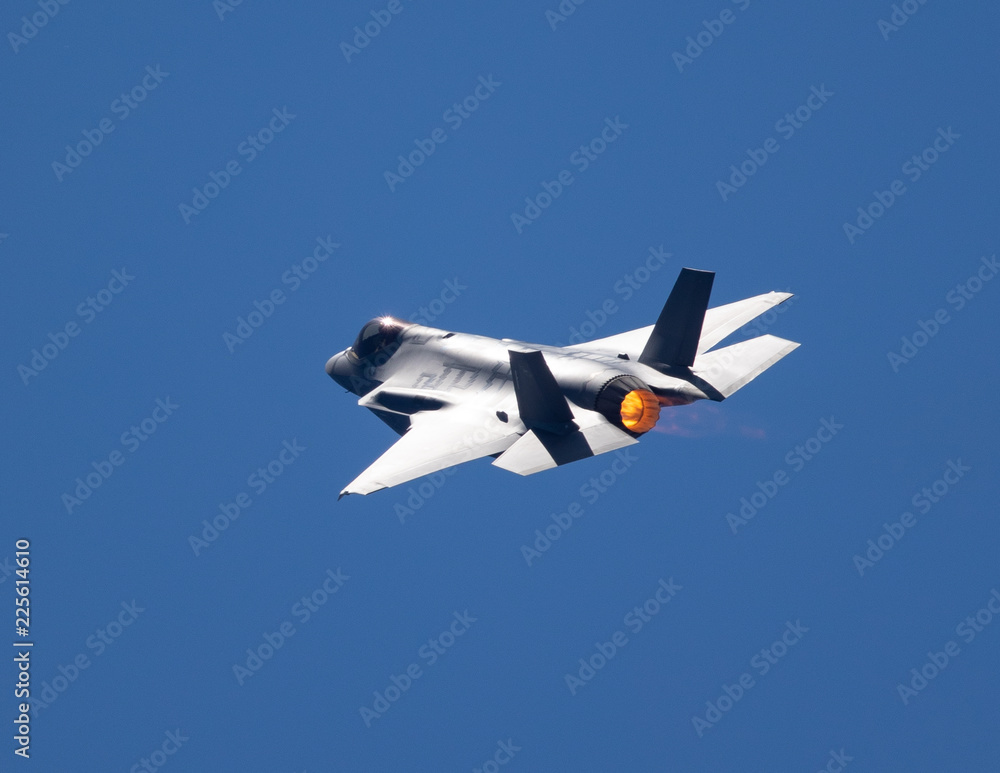 Extremely close tail view of an F-35 Lightning II in a high G turn ...