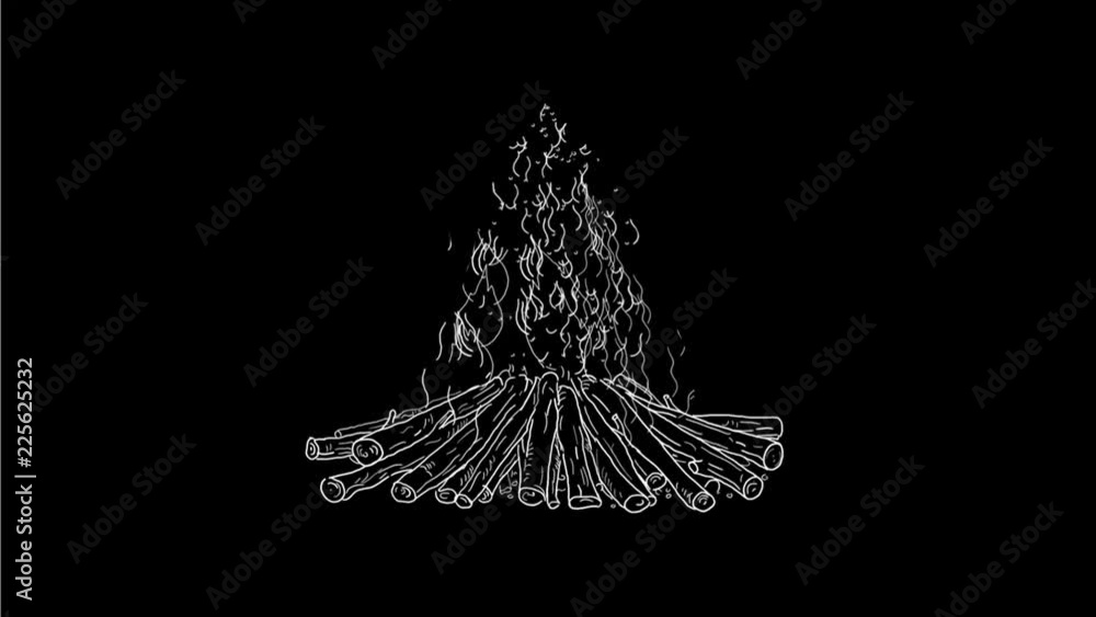 2d Animation motion graphics showing a drawing of a campfire with ...