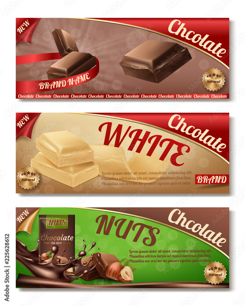 Vector 3d realistic collection of chocolate packaging. Horizontal ...