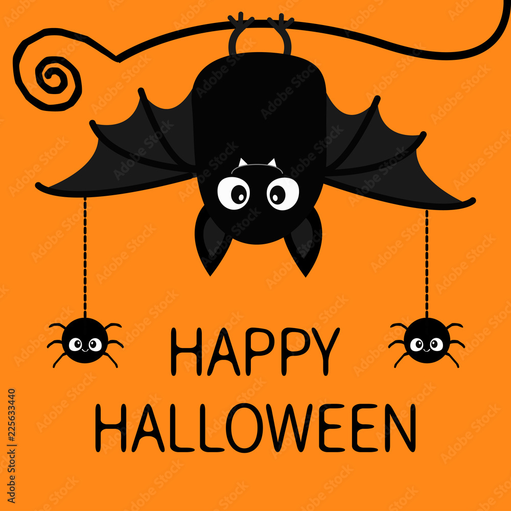Happy Halloween. Bat Spiders insect hanging. Cute cartoon baby ...