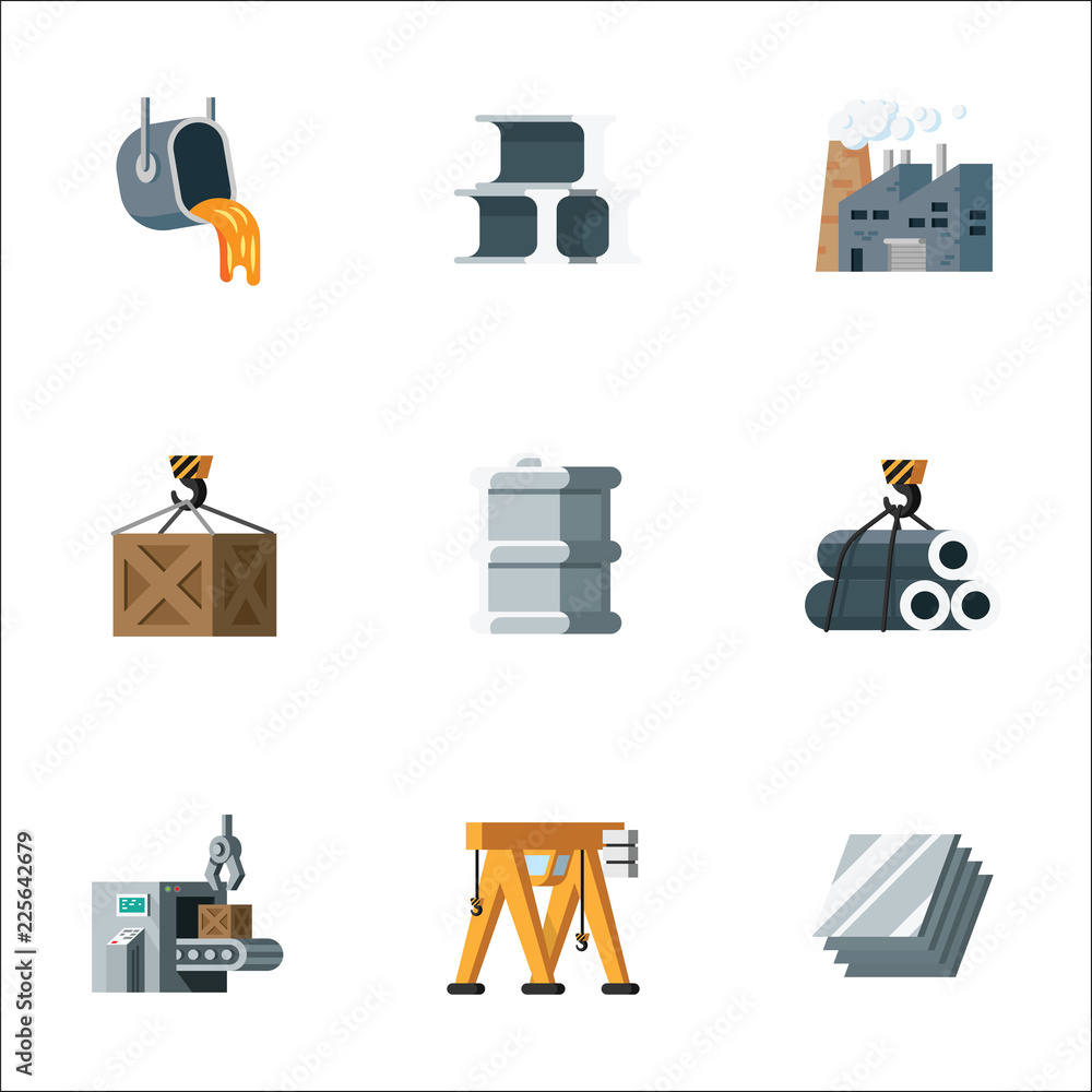 Simple set metal production and metalworking factory vector line icon ...