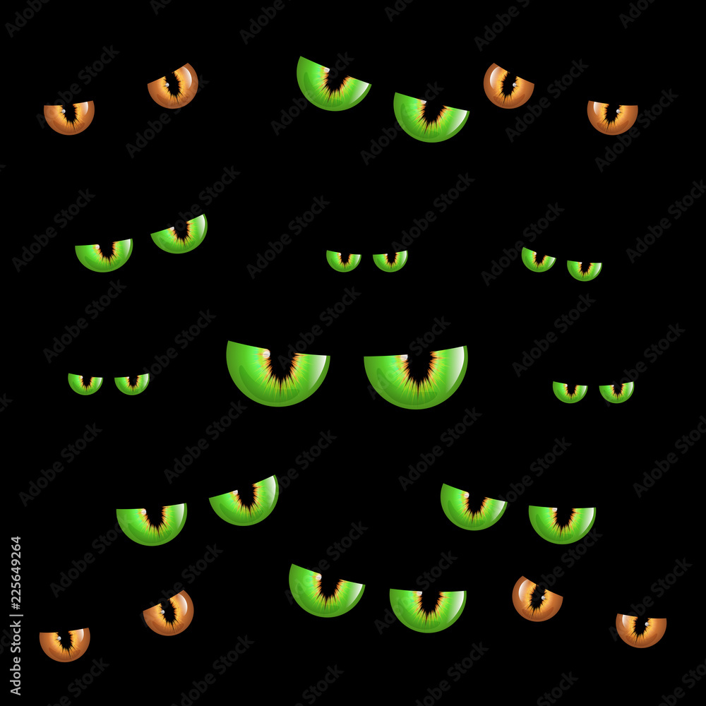 Spooky eyes. Vector illustration of animal eyes isolated on black ...