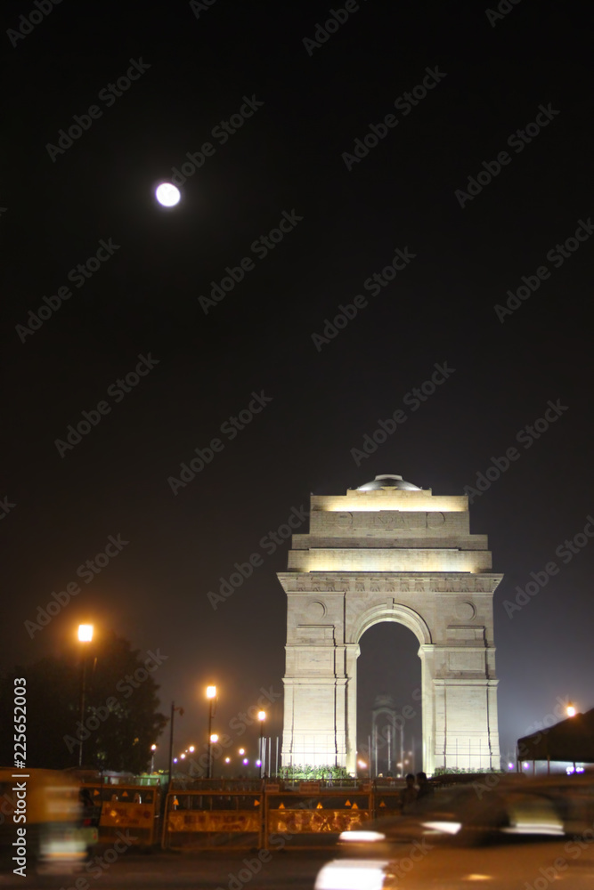 India Gate memorial of the first world war in Delhi, India at night ...