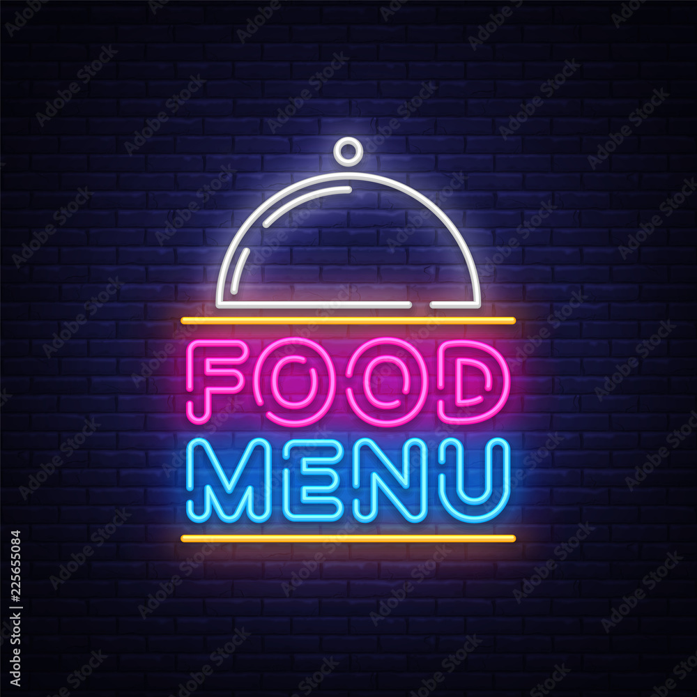 Food Menu Neon Sign Vector. Restaurant menu neon sign, design template ...