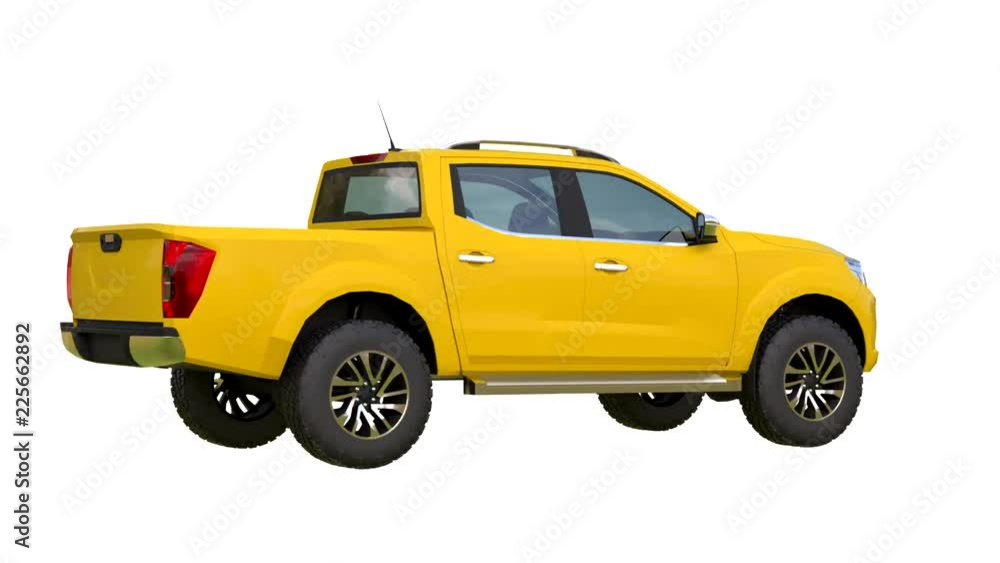 Yellow commercial vehicle delivery truck with a double cab. Machine ...
