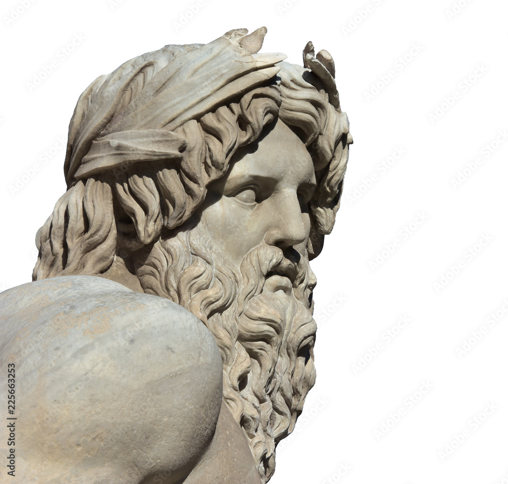Greek or Roman God. Marble head of River Ganges statue from baroque ...