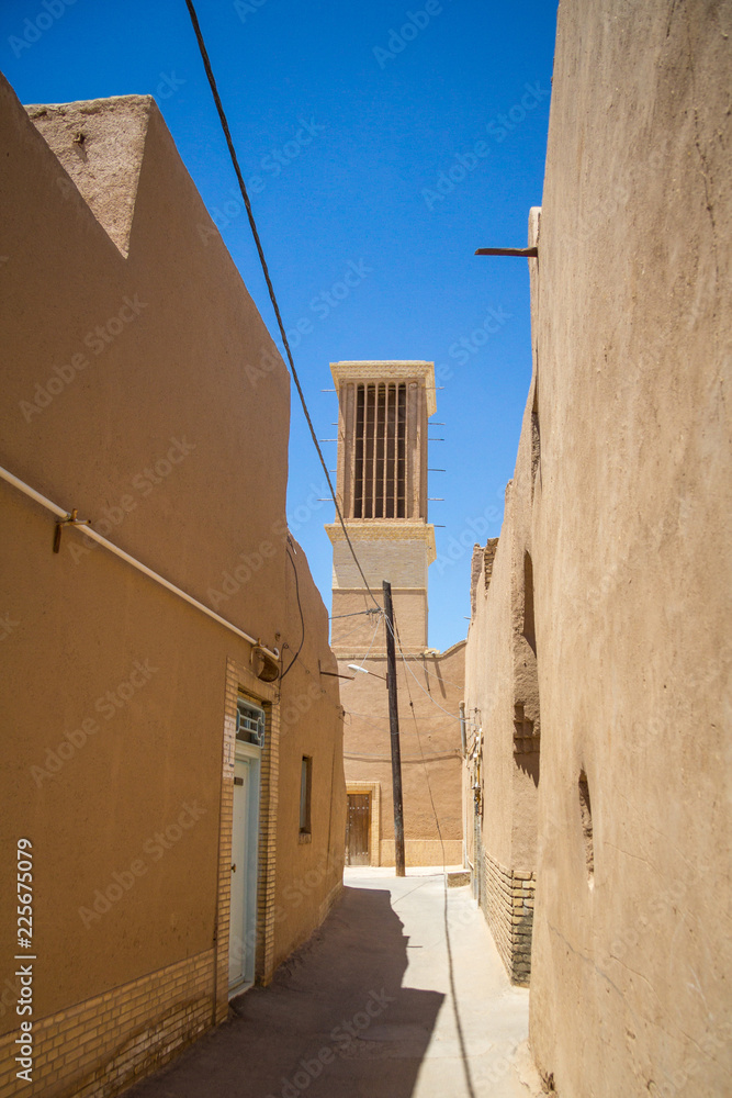 typical Windtower made of clay taken in the streets of Yazd, iran ...