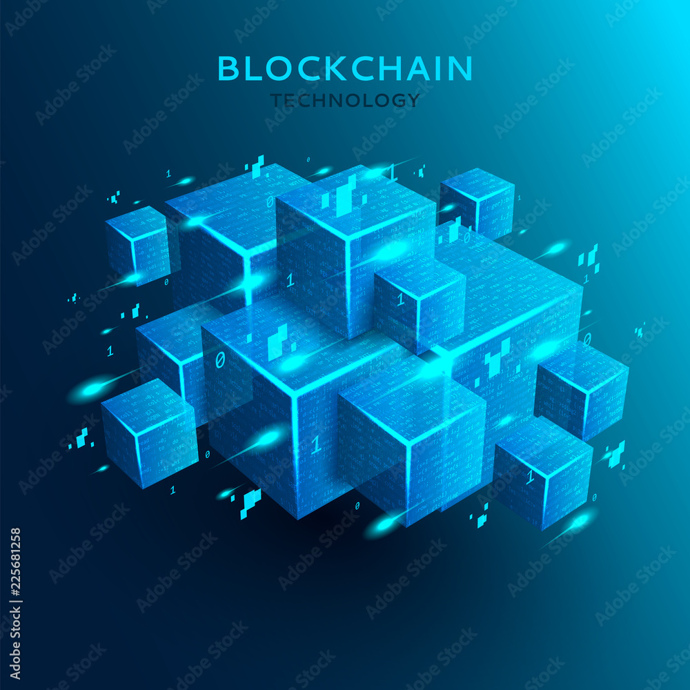 Blockchain concept background. 3d abstract digital blocks or cubes ...