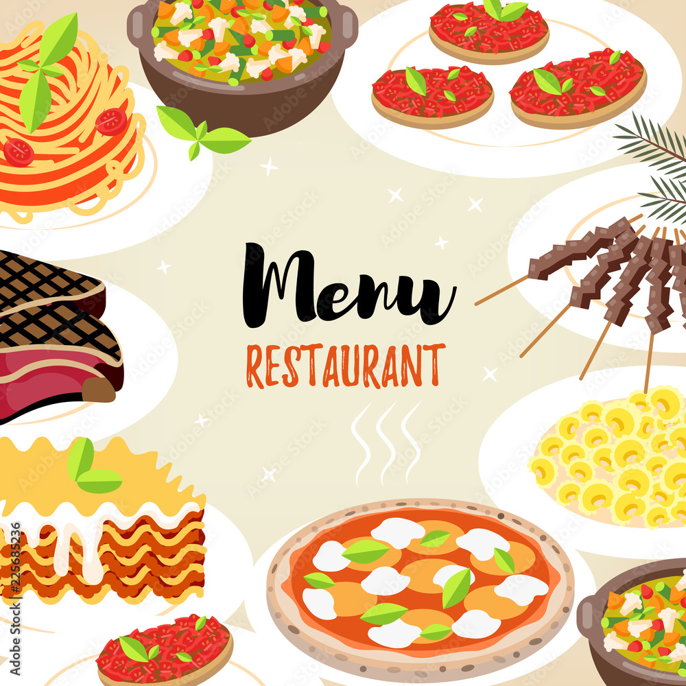 Vector illustration. Set flat style icons of traditional italian food ...