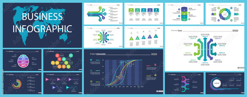 Project infographic design template set for stock and trade concept ...
