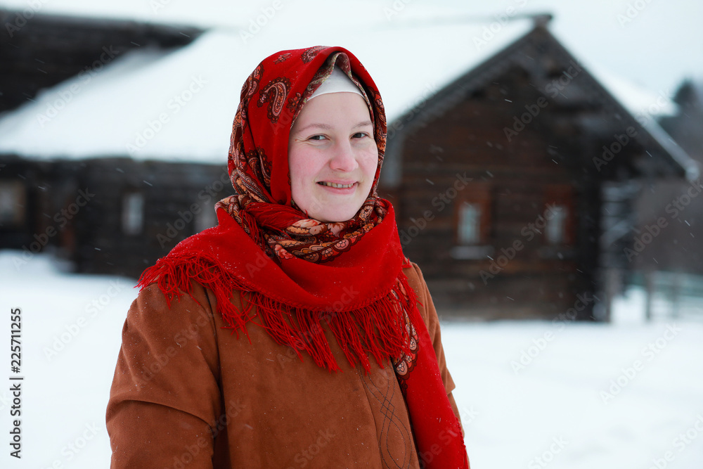young girls in traditional costumes of the Russian north in wint Stock ...